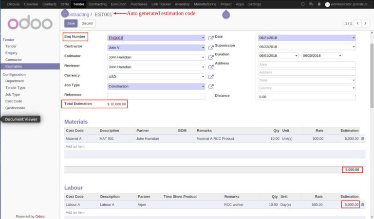 Odoo Construction Management System - Pragmatic Techsoft