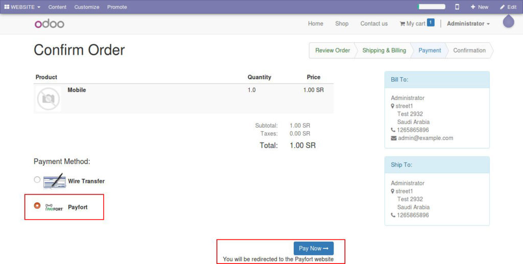 Payfort Payment Gateway Integration with Odoo Ecommerce - Pragmatic Techsoft