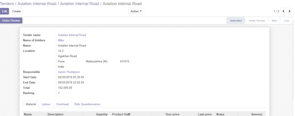Odoo Tender Management - Pragmatic Techsoft