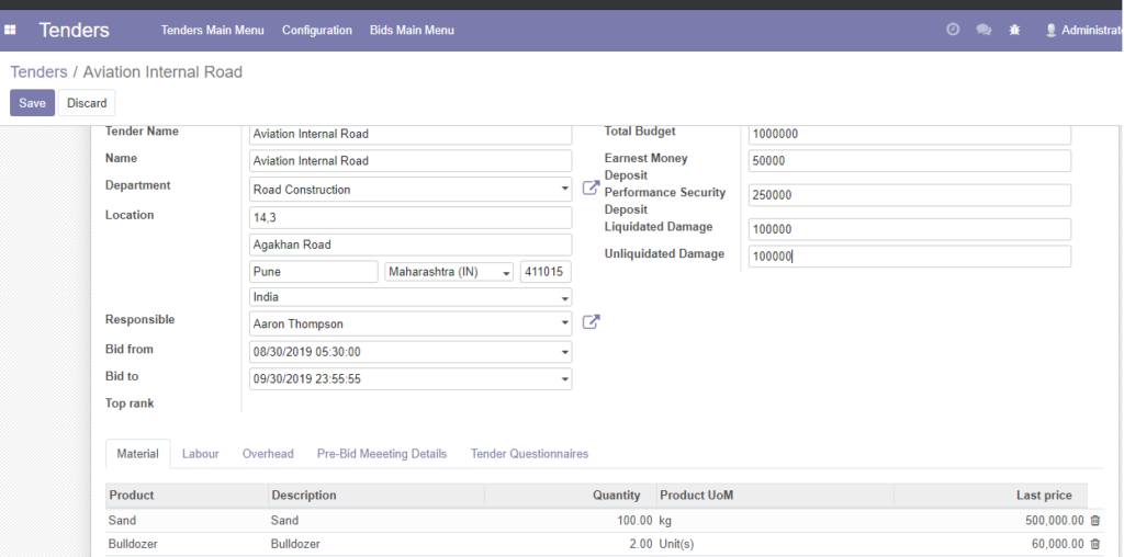 Odoo Tender Management - Pragmatic Techsoft
