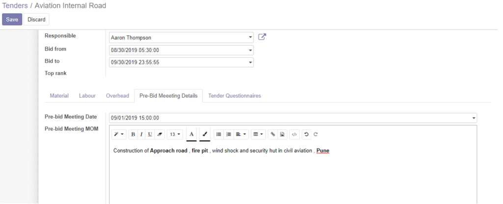 Odoo Tender Management - Pragmatic Techsoft