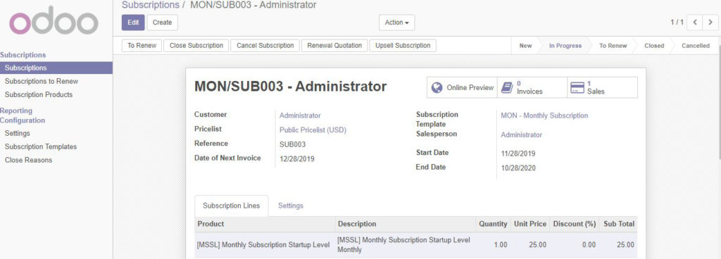 Odoo Subscription Module - Pragmatic Techsoft